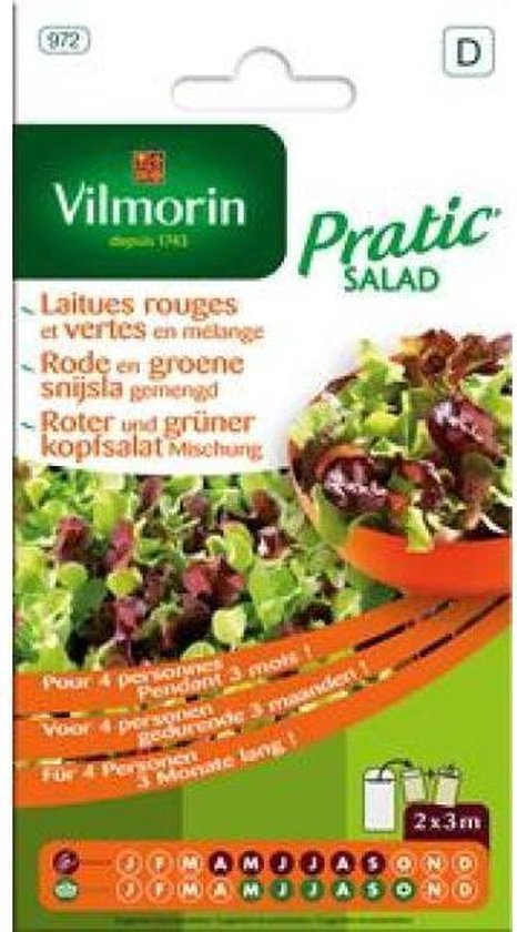 Vilmorin - PRATIC SALAD Rode en groene snijsla gemengd - V972 | bol