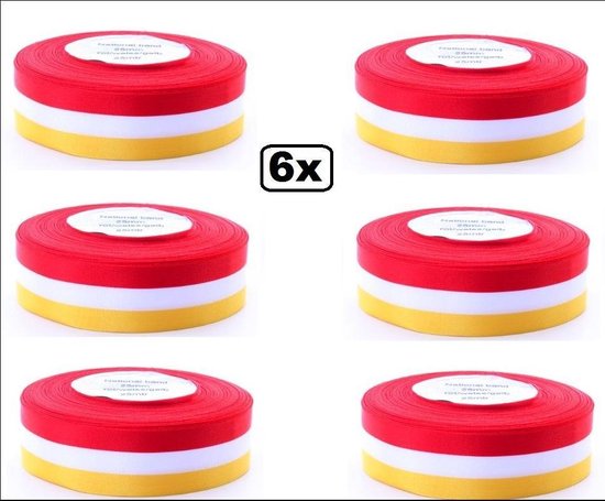 6x Medaille lint rood/wit/geel 25 mtr op rol - medaille lint carnaval ... 6x Medaille lint rood/wit/geel 25 mtr op rol - medaille lint carnaval ...