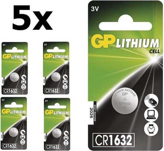 5 Stuks (5 Blister ) GP CR1632 125mAh 3V Lithium Knoopcel Batterij | bol.com