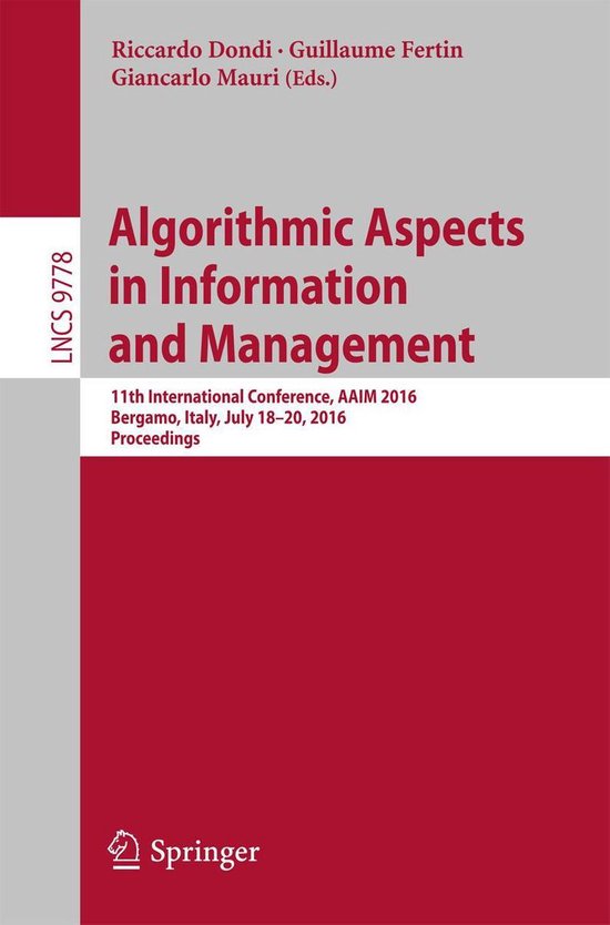 Lecture Notes In Computer Science 9778 Algorithmic Aspects In Information And Bol