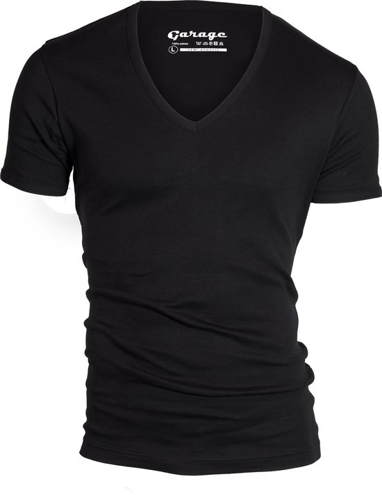 Garage 304 - T-shirt deep V-neck semi bodyfit black S 100% cotton 1x1 ...