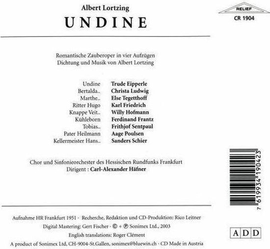 Albert Lortzing: Undine, Carl-Alexander Häfner | CD (album) | Muziek ...