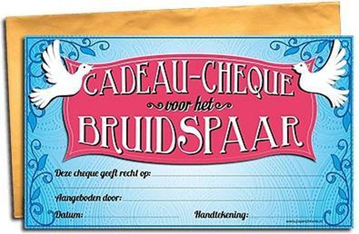 bol.com | Cadeau cheque voor het bruidspaar 20 x 34 cm