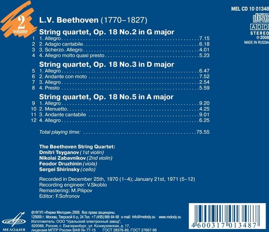 Complete String Quartets Vol.2, The Beethoven String Quartet | CD ...