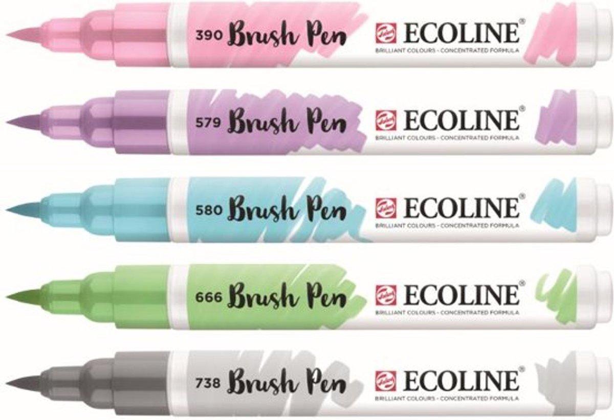 Ecoline “Pastel” Brushpennen set van 5 + 1 Blok Ecoline / Aquarel ...