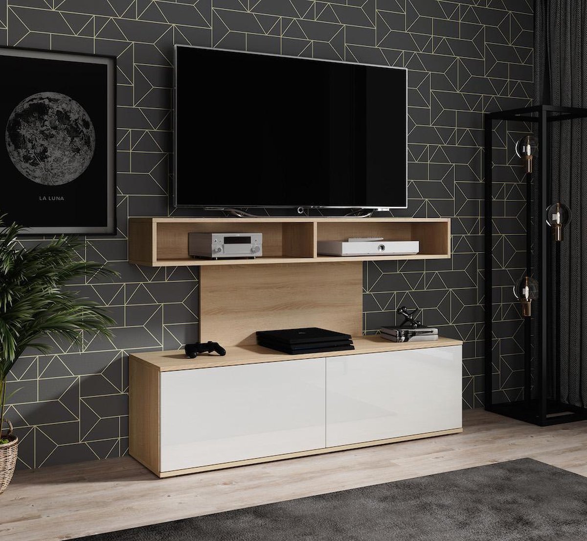 Meubella - TV-Meubel Ridon - Eiken - Wit - 140 cm | bol.com