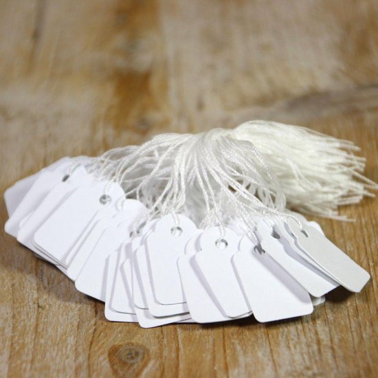 Kartonnen label wit 45x65mm met ophangtouwtje - 100 stuks | bol