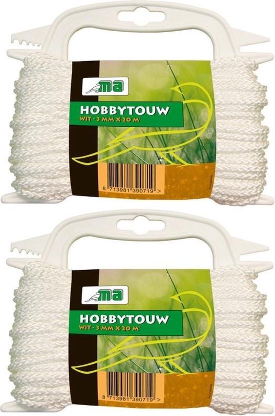 2x Wit touw/draad 5 mm x 20 meter - Hobby/klus touw gedraaid - Dik en ...