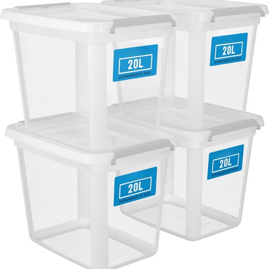 Storage boxes with lid, transparent, gray closing clips, 100% new ...