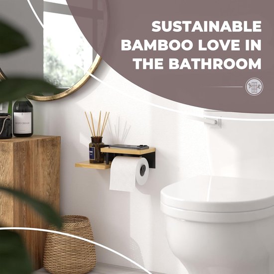 Toiletpapierhouder hout bamboe - wc-rolhouder - zwart - bamboe | bol
