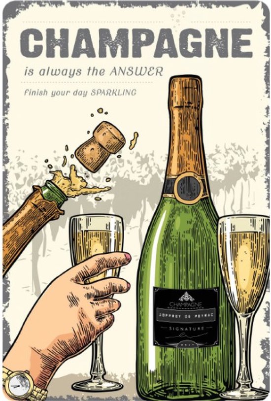 Wandbord Pub Cafe Bar Horeca - Champagne Is Always The Answer - Finish ...