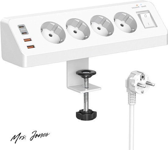 Mrs. Jones Tafelstopcontact USB C PD 20W 8-in-1 stekkerdoos bureau ...