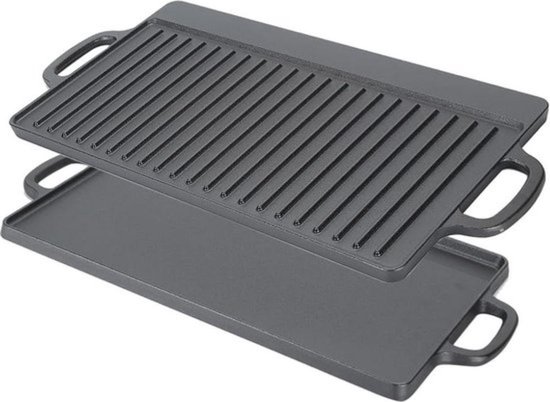 Gietijzeren grillplaat met handgrepen - dubbelzijdige grillpan voor ...