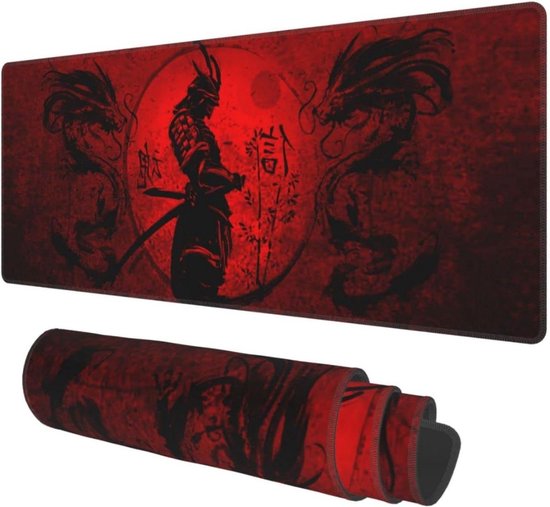 Samurai Cool Anime Rode-Zwarte Draak Muismat XL Uitgebreide Bureaumat ...