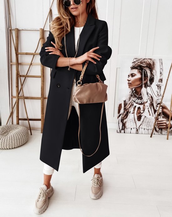 Mantel jas dames- zwarte mantel jas- winter- jas dames- maat S- mantel ...