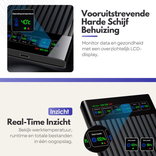 Premium Externe 2.5" HDD / SSD Behuizing met LCD Display – Compacte ...