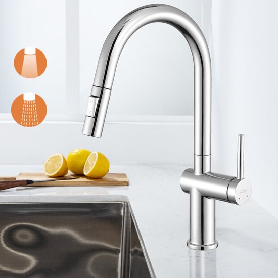 Auralum max Keukenkraan met Uittrekbare Uitloop - Keuken Kraan RVS - 360° Draaibare -... | bol
