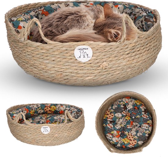CallmPlace Kattenmand - Rotan Mand - Bonte Kleur Kussen - Comfortabel ...