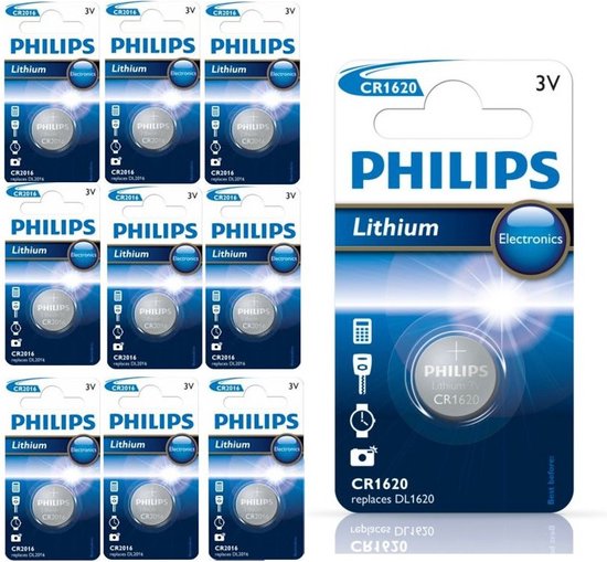 Philips CR1620 3v lithium knoopcelbatterij - 10 Stuks | bol