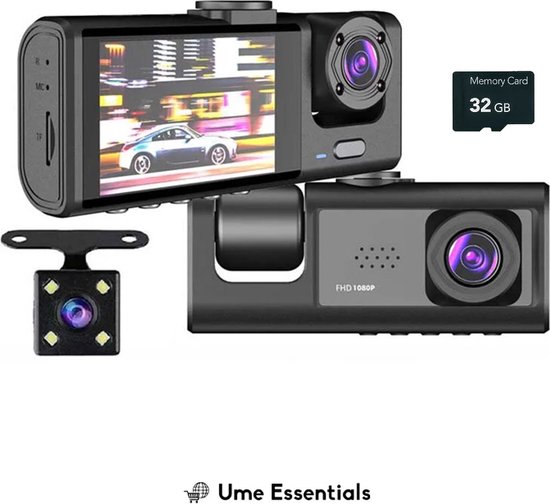 Ume Essentials - Dashcam Voor Auto 3 in 1 - Incl. 32GB SD Kaart - Voor ...