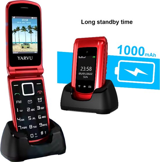 Yarvu - Flip 1 - 4G Senioren GSM + Extra Accu Geleverd + Oplaadstation ...