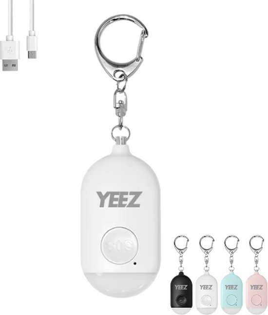 Yeez - Persoonlijke alarm - oplaadbare sleutelhangers - met led zaklamp - wit | bol