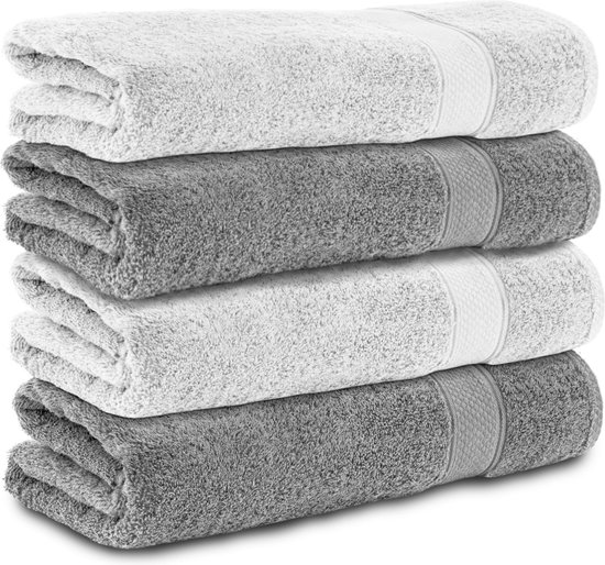 Komfortec Handdoekenset 4x Handdoek 50x100 cm - 100% Katoen -Silber ...