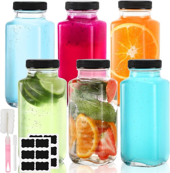 11 Herbruikbare glazen sapflessen met deksel - Dik glas - 6 stuks - 250 ...