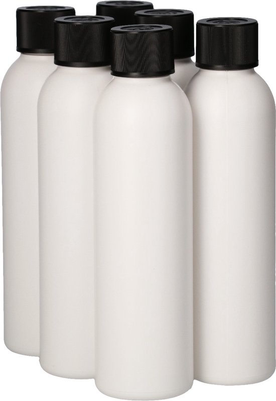 6 x 250 ml basic round HDPE wit + Kindveilige dop zwart- BPA Vrij ...