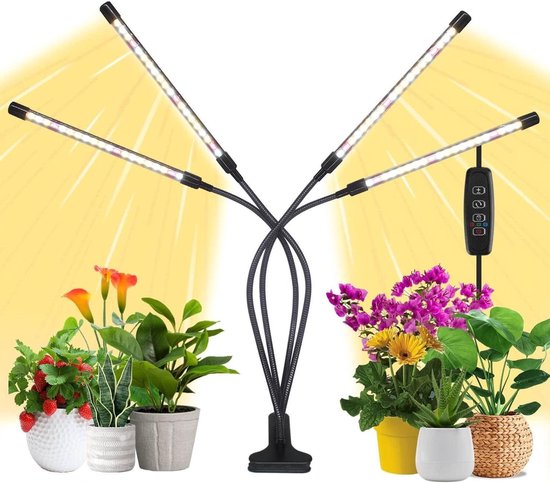80 LED Full Spectrum Grow Light 4 Heads with Timer - Indoor Plants, 10 ...