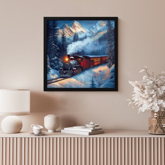 Poster in lijst - Fotolijst 40x40 cm - Posters - Trein - Kerst - Sneeuw ...