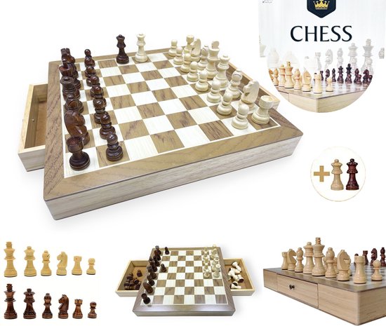 Wood Chess set - Houten schaakbord - met opberglade - 38x38 CM ...