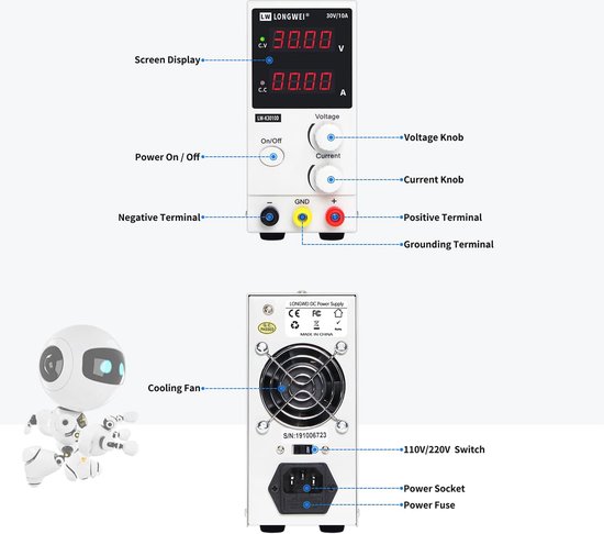Variabele DC Voeding 30V 10A met LED-Display voor Laboratorium en DIY ...