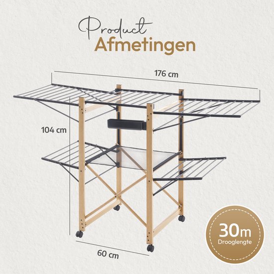 Meisterhome Groot Droogrek - Wasrek op wielen - 30 meter drooglengte ...