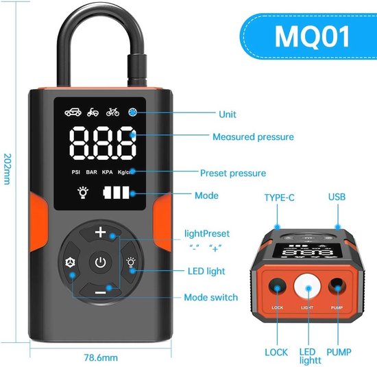 Draagbare Luchtcompressor en Mini Bandenpomp – 12 V Oplaadbare 5000 mAh Compressor... | bol