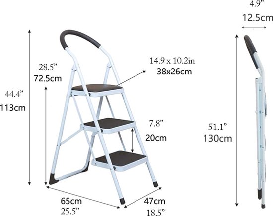 Opvouwbare 3-traps Ladder met Handgreep en PU-kussen | bol