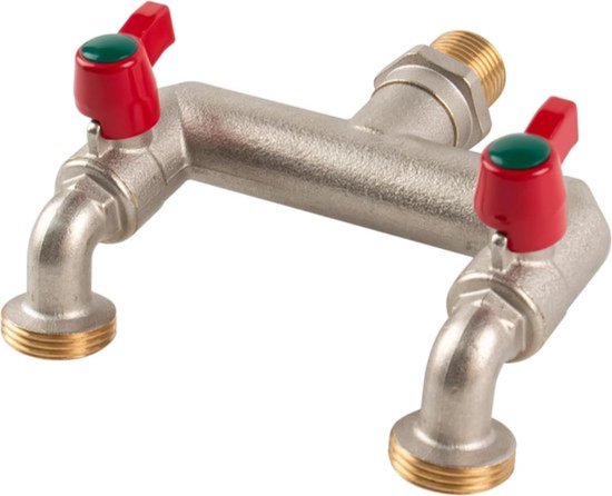 Dubbele kraan T-verdeler 1/2 inch voor tuin en wasmachine - met 2 3/4 ...