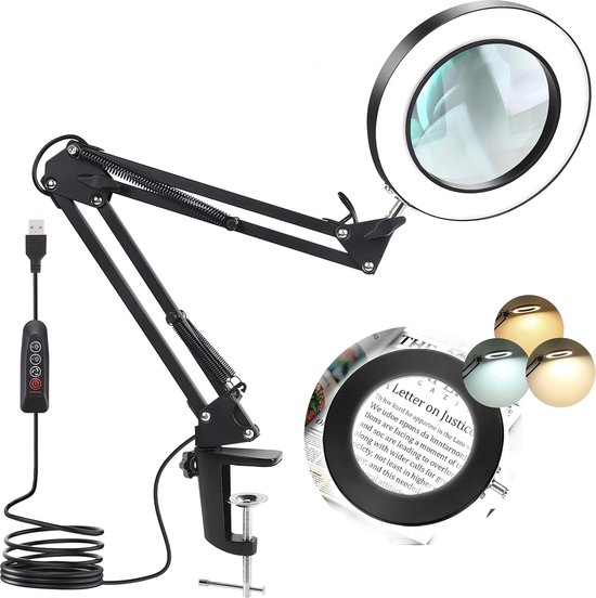 Vergrootglas met Ledlicht en Standaard - 10x Vergroting, Dimbaar en 3 ...
