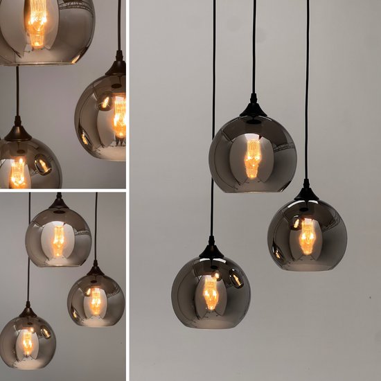 Hanglamp 3-Lichts Bol | Rookglas | Industrieel | Woonkamer | Eetkamer ...