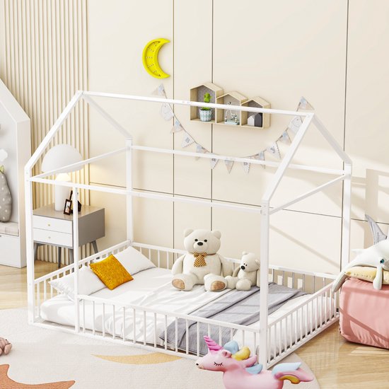 Sweiko Kinderbed 140 X 200cm, metalen bed met spijlen, Tweepersoons ...