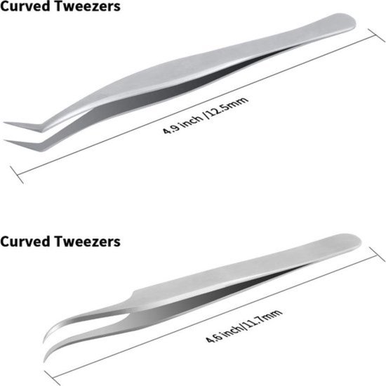 Wimperpincet voor wimperverlenging, 2 stuks rechte en gebogen puntige ...