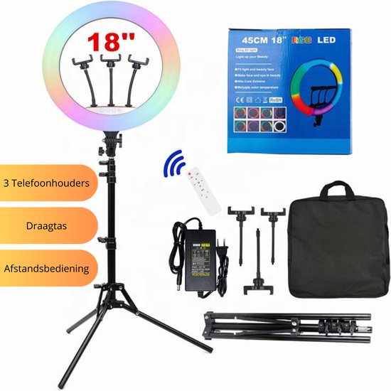 Grote Ringlamp met Statief - 45 cm / 18 inch - Ringlight | bol