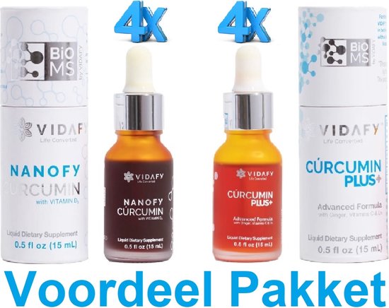 4x Nanofy Curcumin 15ml + 4x Curcumin Plus 15ml Vidafy Voordeelpakket | bol
