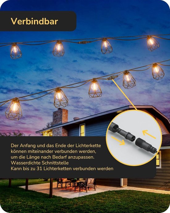 LED-lichtketting met ruitvormige lampenkap G40 - 22 lampen IP44 - 1524 ...