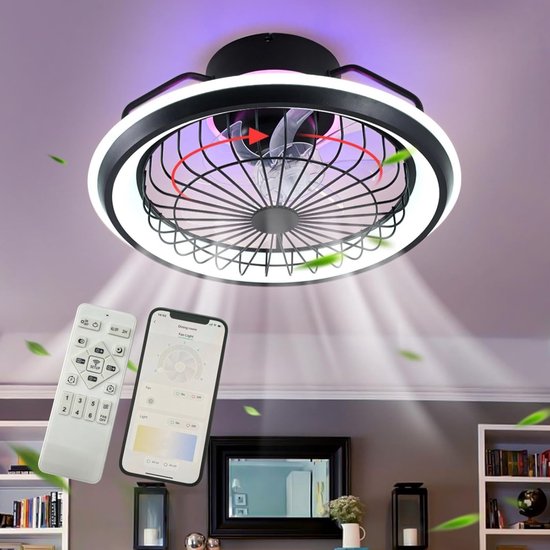 64W Plafondventilator met Verlichting - Dimbare LED Ventilatorlamp Ø 48 ...