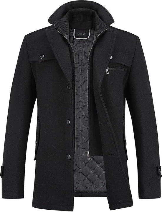 Winterjas voor heren, middellang, dikke wollen trenchcoat, gewatteerde ...