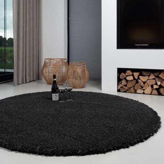 Tapijt Direct - Vloerkleed Luxoo Liam - Antraciet - 133 cm rond - Met ...