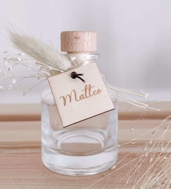 Glazen flesje - Houten dop - Geurflesje 50 ml - 5 cm x 5 cm x 7 cm - 10 stuks | bol