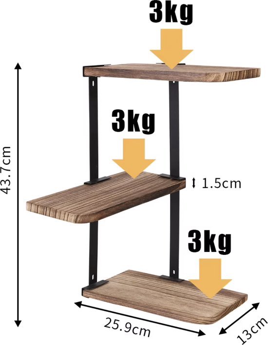 Mrs. Jones Wandplank - Wandrek - Wandplank hout - 3 planken - Hoek ...