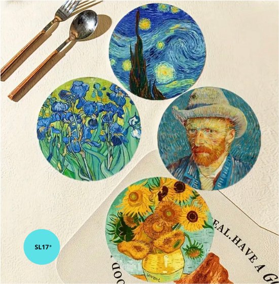 SL17 Houten Onderzetters - Vincent Van Gogh Design - Set van 4 | bol